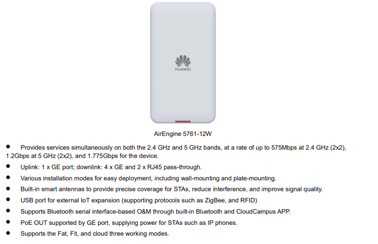 Huawei AirEngine 5761-12W Wifi611ax, 2+2 dual-band, smart antenna, USB ...